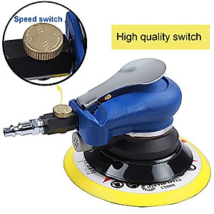 YELWAY 6" Air Palm Random Orbital Sander, Dual Action Pneumatic Polisher Speed Adjustable Grinding Sanding w/Pad