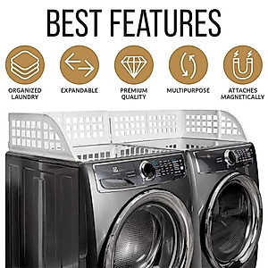 ELTOW Laundry Guard with Silicone Gap Cover, Magnetic Fence for Washer/Dryer to Keep Clothes from Falling Behind, with 8 Strong Magnets, Laundry Room Accessories, Fits Most Washers （White）