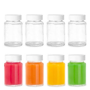 Ilyapa Glass Juice Shot Bottles Pack of 8-4oz On The Go Beverage Storage Container with White Cap, Reusable, Leak Proof