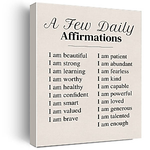 Daily Affirmations Canvas Wall Art Poster Print Gift, Positive Affirmations Painting Ready to Hang Home Office Decor (11.5" x 15")