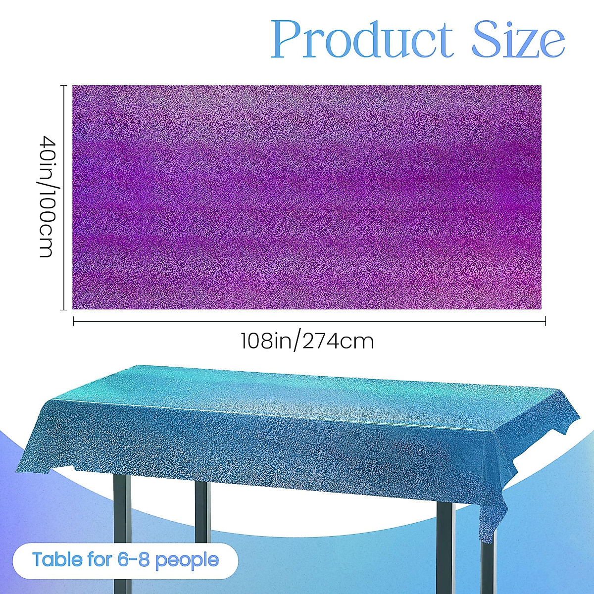 Blue & Purple Holographic Laser Tablecloth 40" x 108" Iridescence Frozen Mermaid Birthday Party Table Cloth Plastic Foil Table Cover For Under The Sea Ocean Winter Wedding Anniversary Party Supplies