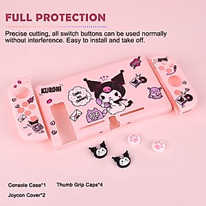 DLseego Devil Rabbit Switch Protective Case Soft TPU Shell Shockproof Scratch Resistant Cover Joy Con Skin with 4PCS Lovely Bunny & Cat Paw Thumb Grips Caps for Switch 2017 - Phone Call Rabbit Pink