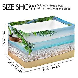 ALAZA Tropical Beach Sand Palm Tree Foldable Storage Box Storage Basket Organizer Bins with Handles for Shelf Closet Living Room Bedroom Home Office 1 Pack