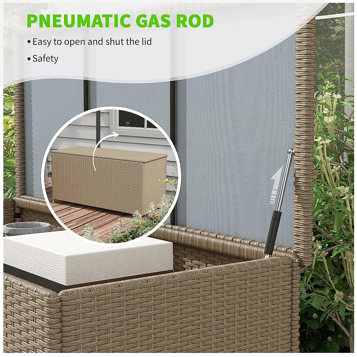 Outsunny 83 Gallon Deck Box, Large Outdoor Storage Chest, PE Wicker Trunk for Outside on Wheels for Garden Tools, Pool Supplies & Patio Furniture Cushions, Brown