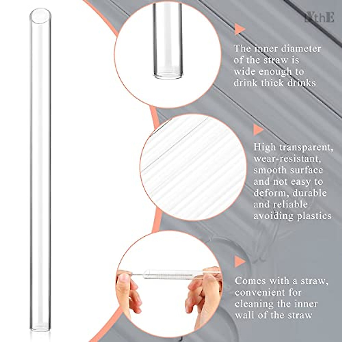8Pcs Reusable Glass Boba Straws, 14mm Extra Wide Clear Smoothie Straws for Bubble Tea, Eco-friendly Drinking Straws with cleaner brush, Box Pack