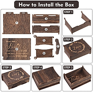 Aodaer Wedding Guest Book Alternative Drop Top Frame Heart Drop Wood Guest Book with Stand 122 Wooden Hearts Pens Box Mini Blackboard Rustic Wedding Decorations for Reception Baby Shower, Brown