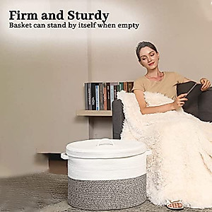 Blanket Basket with Lid, blanket storage Basket, Laundry, and Organizing Toys, rope basket, Woven Coiled Hamper with Soft Lid, Trendy Home décor for Living Room or Bedroom