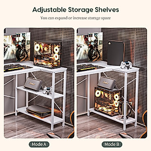 WASAGUN Small Computer Desk,35 Inch L Shaped Desk with Storage Shelves,Gaming Desk,Home Office Corner Reversible Pc Desk,Study Writing Table,White