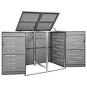Canditree Outdoor Storage Shed for Garbage Cans, Double Wheelie Bin Shed Stainless Steel for Patio Garden (Anthracite)