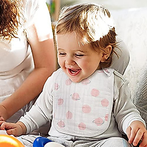 Snap Muslin Bibs for Girls, 3-Pack Baby Bibs for Infants, Newborns and Toddlers, 100% Cotton Muslin Absorbent & Soft Layers, Adjustable Snaps,"Girlish Romance"