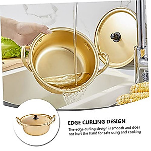 Yardenfun 1pc Korean Instant Noodle Pot Ceramic Skillet with Lid Japanese Noodles Ramen Camping Stew Pot Ramen Pot Kitchen Pan Noodle Cooking Pot Instant Boodles Pot Binaural Stockpot Golden