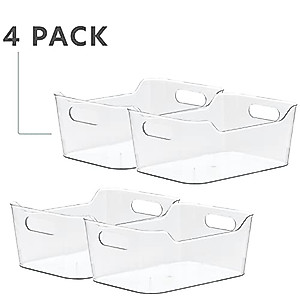 Plastic Storage Bins - For Kitchen Organization, Pantry Organization and Storage Closet Organizers & Storage Containers Baskets for Organizing Cabinets, Freezer, & Fridge Organizer Bin Set of 4 Clear