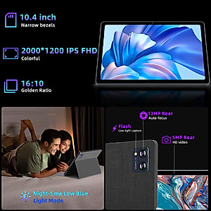 2024 Newest Android 12 Tablet, 10.4 inch Tablet, 16GB+128GB Tablet with 1TB Expand, Octa Core Processor Android Tablets, 2000 * 1200 FHD, 2.4G/5G WiFi 6, 7000mAh, BT 5.0, 5MP+13MP Dual Camera,Games