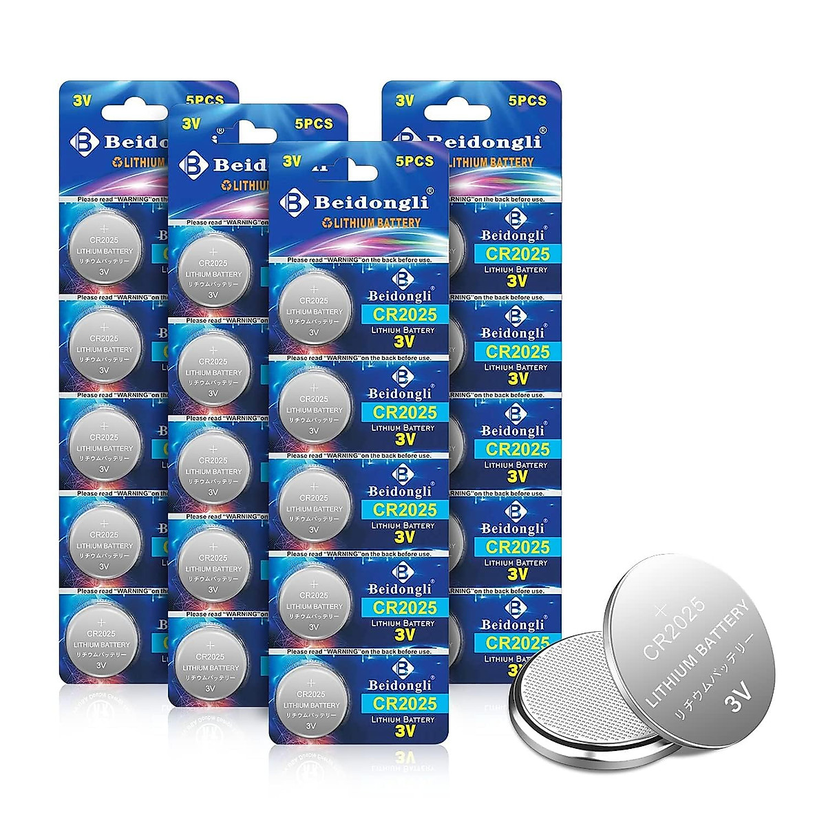 Beidongli CR2025 Battery 3V Lithium Battery Coin Button Cell 20 Pack 【5-Year Warranty】