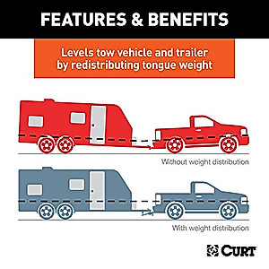CURT 17322 Short Trunnion Bar Weight Distribution Hitch with Sway Control, Up to 10K, 2-In Shank, 2-5/16-Inch Ball , Black