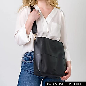 MERSI Demi Bucket Purse - Faux Leather Bucket Bag With Detachable Mini Pouch & 2 Adjustable Shoulder Straps - Vegan Leather Luxury Handbags For Women - (12”H x 11”L x 5”D, Black)