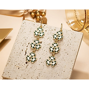 St Patrick's Shamrock Earrings for Women, Unique Green and White Luck Clover Jewelry, Charm Irish Party Gift