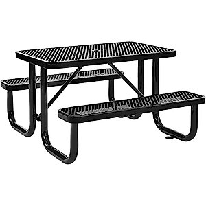 Global Industrial 4 ft. Expanded Metal Rectangular Outdoor Steel Picnic Table, Black