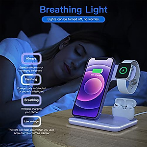 WAITIEE Wireless Charger 3 in 1,15W Fast Charging Station for Apple iWatch 6/5/4/3/2/1,for AirPods Pro,for iPhone 14/13/12/Pro Max/11 Series/XS Max/XR/XS/X/8/8 Plus,for Samsung Galaxy Phones (Purple)