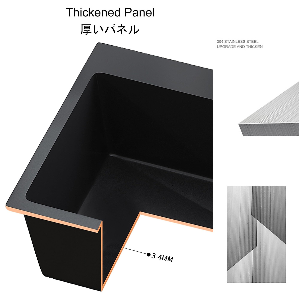 Black Utility Sink Outdoor Stainless Steel Kitchen Sink Laundry Sink Portable Sink Commercial Free Standing Single Bowl Sink Hand Wash Station with Hot&Cold Faucet Soap Dispenser Drain Strainer Set (