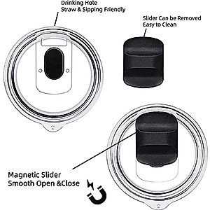 Maiwj 2 Pack Magnetic Tumbler Lids, 20 oz Replacement Lids for YETI Rambler, Ozark Trail, Old Style Rtic, Tumbler Lids Magnetic Slider Switch Spill Proof Tumbler Cover (20oz)