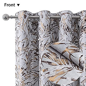 always4u Multi Colour Foil Print Velvet Curtains for Living Room Rainforest Leaves Modern Window Drapes 2 Panels 54 * 84 Silver Velour Curtains