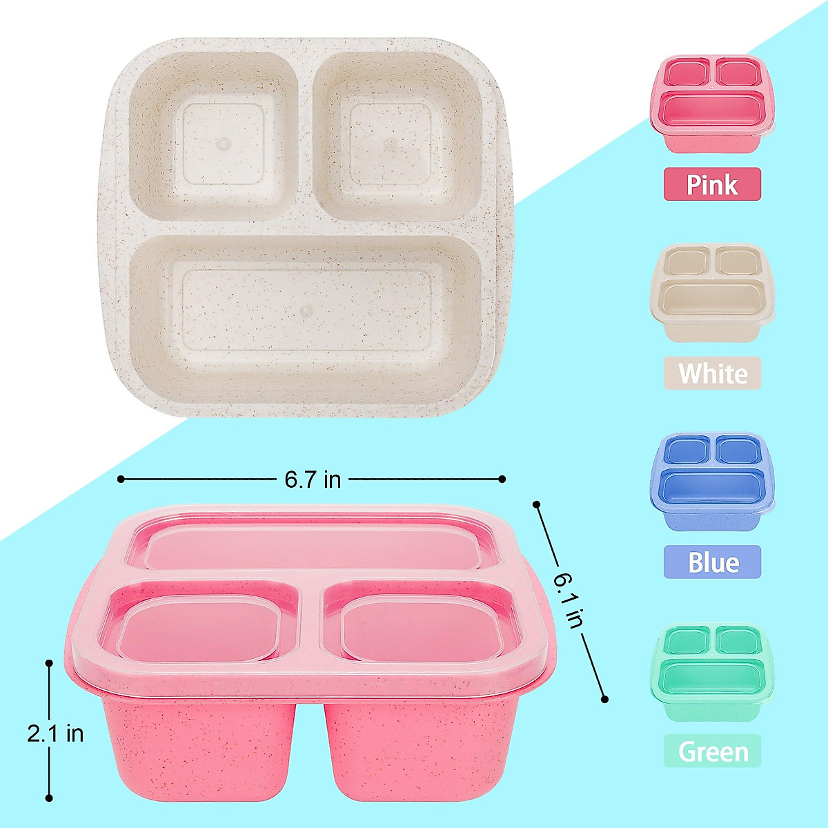 Bento Box for Kids (4 Pack) - Snack Containers - Bento Snack Boxes 3-Compartment Food Containers for School, Work and Travel, Meal Prep Containers Reusable, Lunchable Container for Kids and Adults