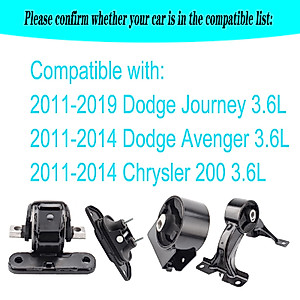 Engine Motor Mount & Trans Mount Compatible with 2011-2019 Dodge Journey 3.6L FWD 2011-2014 Dodge Avenger Chrysler 200 3.6L Replacement for 3274 3167 3256 3246 A5551 A5443 A5632 A5543