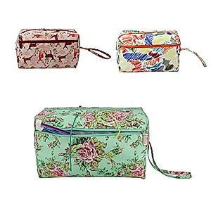 Katech Empty Yarn Bag Portable Knitting Bags Crochet Sewing Accessories Storage Organizer Travel Knitting Tote Bag Wrist Pouch for Holding Yarn Balls, Crochet Hooks and Short Knitting Needles (Brown)