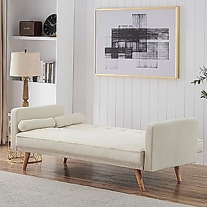 FULife Modern Futon Loveseat Sofa Convertible Sleeper Daybed, Folding Sofá Beds Recliner,Small Tufted Upholstered Love 2-Seat Couch for Living Room Space Furniture Sets, Beige Cotton 71.6" w
