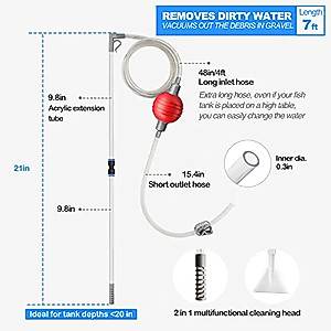 Damrcnn 5 10 Gallon Small Fish Tank Aquarium Vacuum Siphon Pump Gravel Cleaner Water Changer with Long Hose and Coral Feeder Pipettes Dropper Betta Fish Tank Accessories Cleaning Tools kit-Red