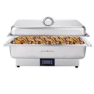 SILVER MOON 9 QT Electric Chafing Dish Buffet Set with Stainless Steel Lid, Digital Display Temperature Full Size Electric Chafer, Chafing Dish for buffet, Buffet Servers and Food Warmers for Parties
