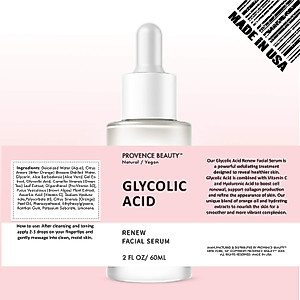 Rejuvenating Glycolic Acid Face Serum - Hyaluronic Acid, Vitamin C and Aloe Vera Helps Exfoliate and Minimize Pores, Reduce Acne, Breakouts, and Appearance of Aging and Scars - 2 Fl Oz