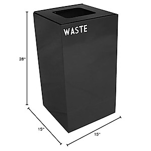 Witt Industries 28GC03-CB Steel 28-Gallon Geo Cube Recycling Container, Square Opening, Legend "Waste", Square, 15" Width x 15" Depth x 28" Height, Charcoal