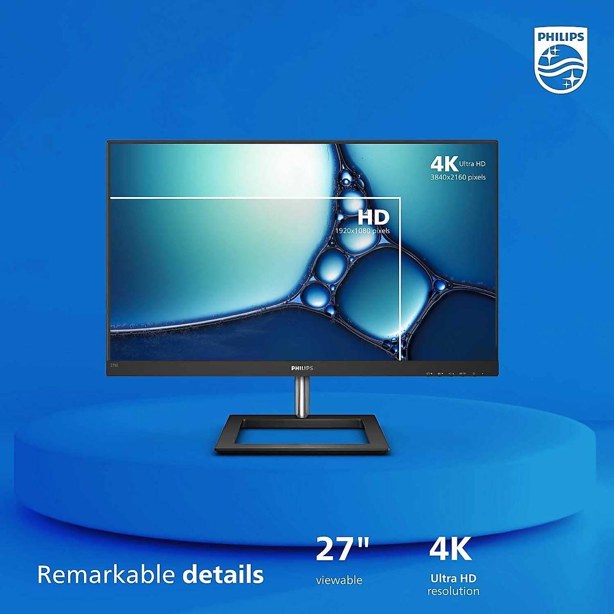 PHILIPS 278E1A 27" Frameless Monitor, 4K UHD IPS, 109% sRGB, Speakers, VESA, 4Yr Advance Replacement Warranty