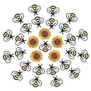 Bee Embroidered Patches, BENBO 30 Pieces Honey Bee Iron On Patch Sunflower Embroidered Applique Bumble Bee Flower Sewing Patches for Bags Jackets Jeans Clothes DIY Decoration Patches