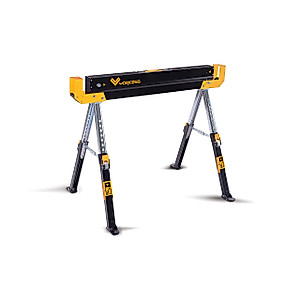 WORKESS Saw Horses 2 Pack Folding, 2600 Lbs Load Capacity & 24-32 Inch Adjustable Height Heavy Duty Sawhorse Table with 2x4 Support Arms, Portable Folding Legs and Easy Grip Handle for Woodworking