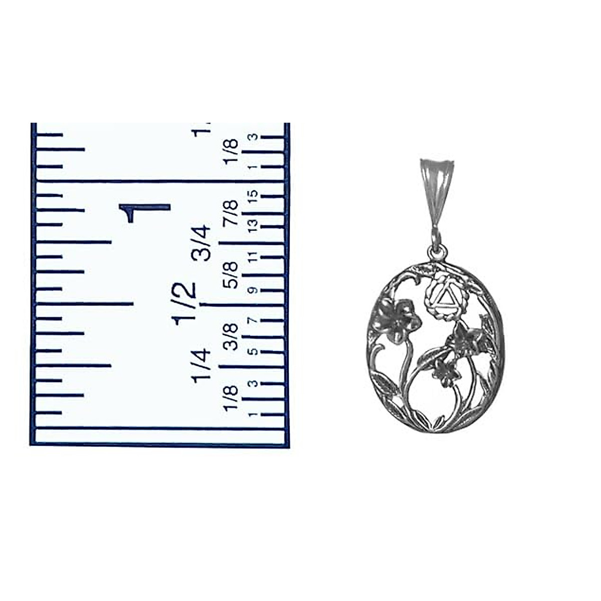 Alcoholics Anonymous (AA) Symbol - Sterling Silver Pendant, AA Symbol in a Old Fashion Style Pendant with 3 Flowers