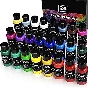 Permanent Fabric Paint for Clothes 24 Colors Bulk Kit Fabric Paint for Upholstery Outdoor Cushions Shoe Paint Decorating Medium Acrylic Fabric Paint Set Metallic Gold, White, Red, Yellow, Orange Pink