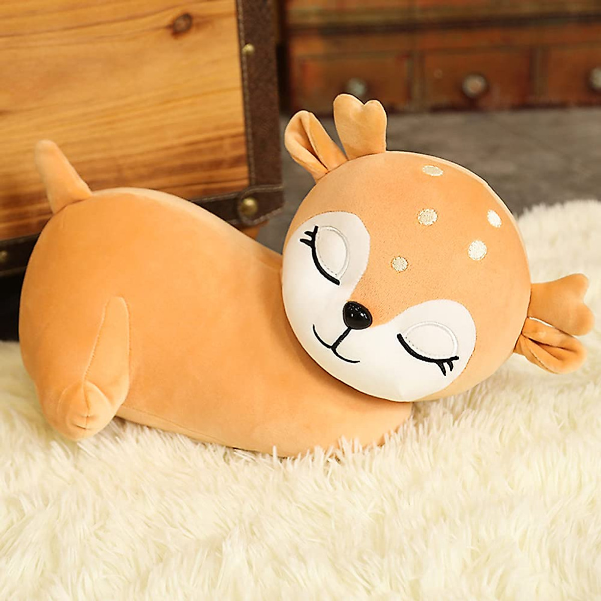WUZHOU Cute Deer Plush Toys, Soft Reindeer Pillow Toys, Elk Deer Figurine Dolls, Stuffed Animals Plushie Decor, Christmas Birthday Gifts for Kids Girls Boys (Tilting her Head,11.8in)