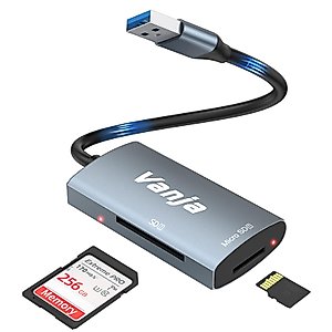 Vanja USB SD Card Reader, 2 in 1 Memory Card Reader SD Card to USB Adapter, for Camera SD, SDXC, SDHC, MMC, RS-MMC, Micro SD, Micro SDXC, Micro SDHC, UHS-II and UHS-I Cards