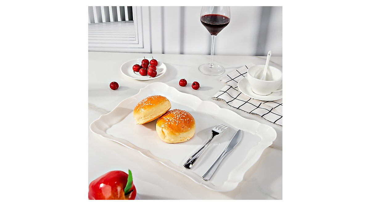 MirthMood 12 Pack White Plastic Serving Trays - Durable Party Platters