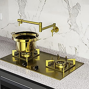 YASFEL Pot Filler Faucet Brushed Gold, Sturdy Durable Pot Filler Wall Mount, Stainless Steel Commercial Pot Filler, Easy to Install Folding Kitchen Sink Faucets (Brushed Gold)