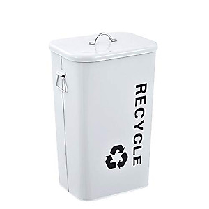 Garbage Can Outdoor Iron Trash Can with Lid Indoor Kitchen, Garden Garbage Disposal Inner Barrel Square Recycling Box 40L Rubbish Bin Trash can (Color : White, Size : 10.5Gal)