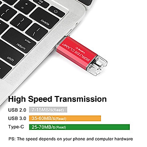 128GB USB Type-C Flash Drive 3.0 Dual Drive, BorlterClamp USB C Memory Stick OTG Thumb Drives for Android Smartphones Samsung Galaxy S10/S9/S8/Note 9, LG, Google Pixel, PC (Red)