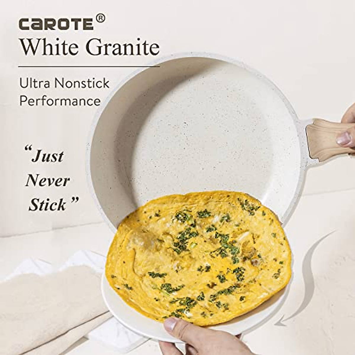 CAROTE White Nonstick Frying Pan Skillet,10" Non Stick Granite Fry Pan with Glass Lid, Egg Pan Omelet Pans, Stone Cookware Chef's Pan, PFOA Free (White Granite, 10-Inch)