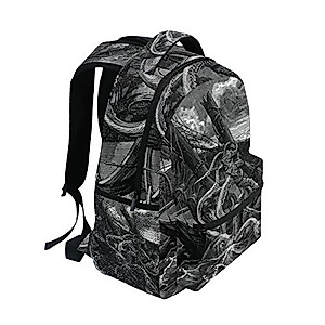ZZKKO Sea Monster Kraken Black and White Boys Girls School Computer Backpacks Book Bag Travel Hiking Camping Daypack