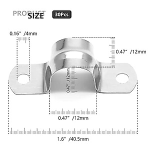 Bonsicoky 30Pcs M12 Rigid Pipe Strap, 1/2" Stainless Steel 2 Holes Cable U Bracket Pipe Clamp for Fixing Pipe or Cable, 0.47" Width