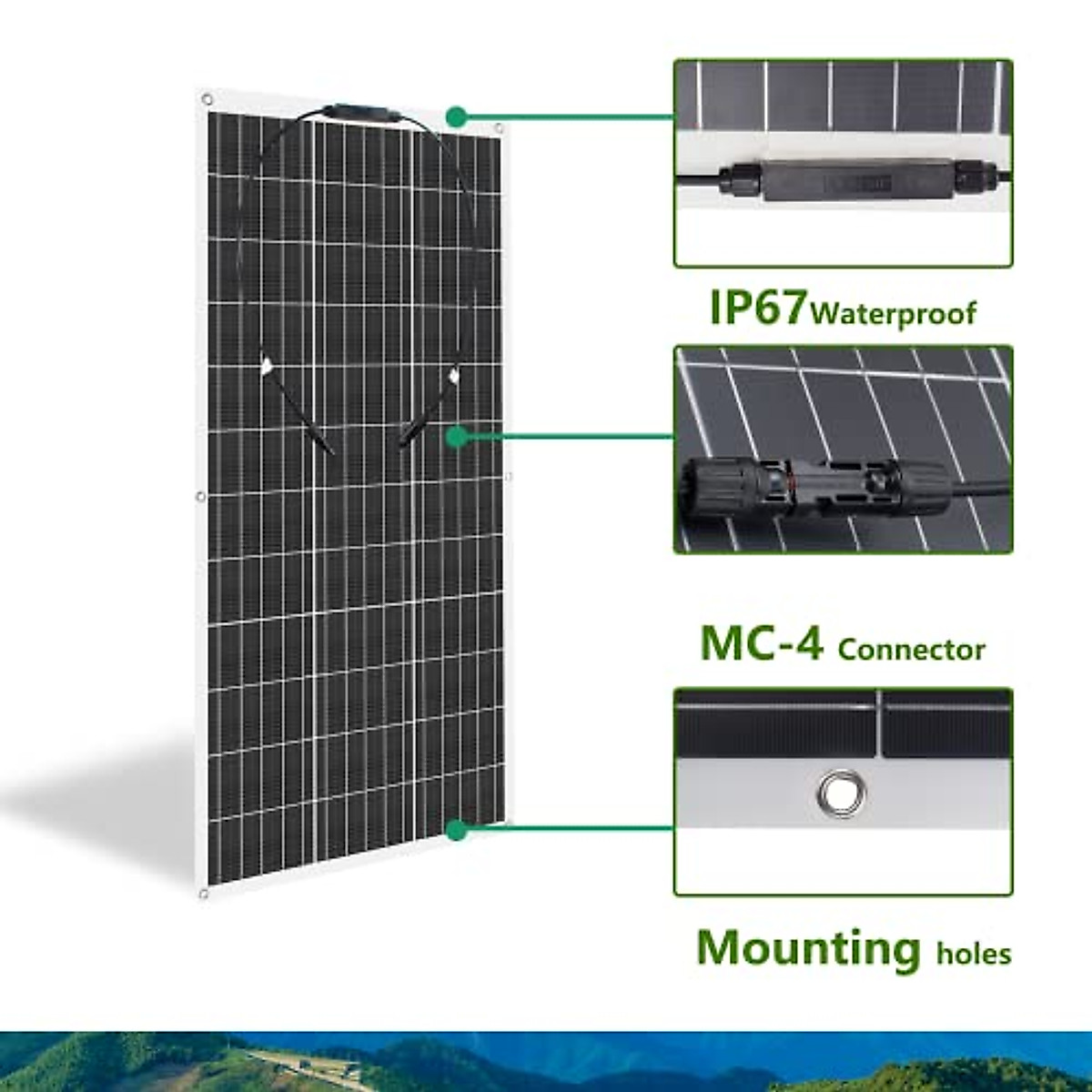 WERCHTAY 100W Flexible Solar Panel, 12V/24V Monocrystalline Solar Panels,100 Watt Bendable Solar Panels, Semi-Flexible Mono Solar Panels, Portable Off-Grid for RV Boat Cabin Van Car Uneven Surfaces
