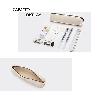 YONBEN Canvas pencil case cartucheras esc olar korean style college student texture pencil case ins simple case (Beige, S)